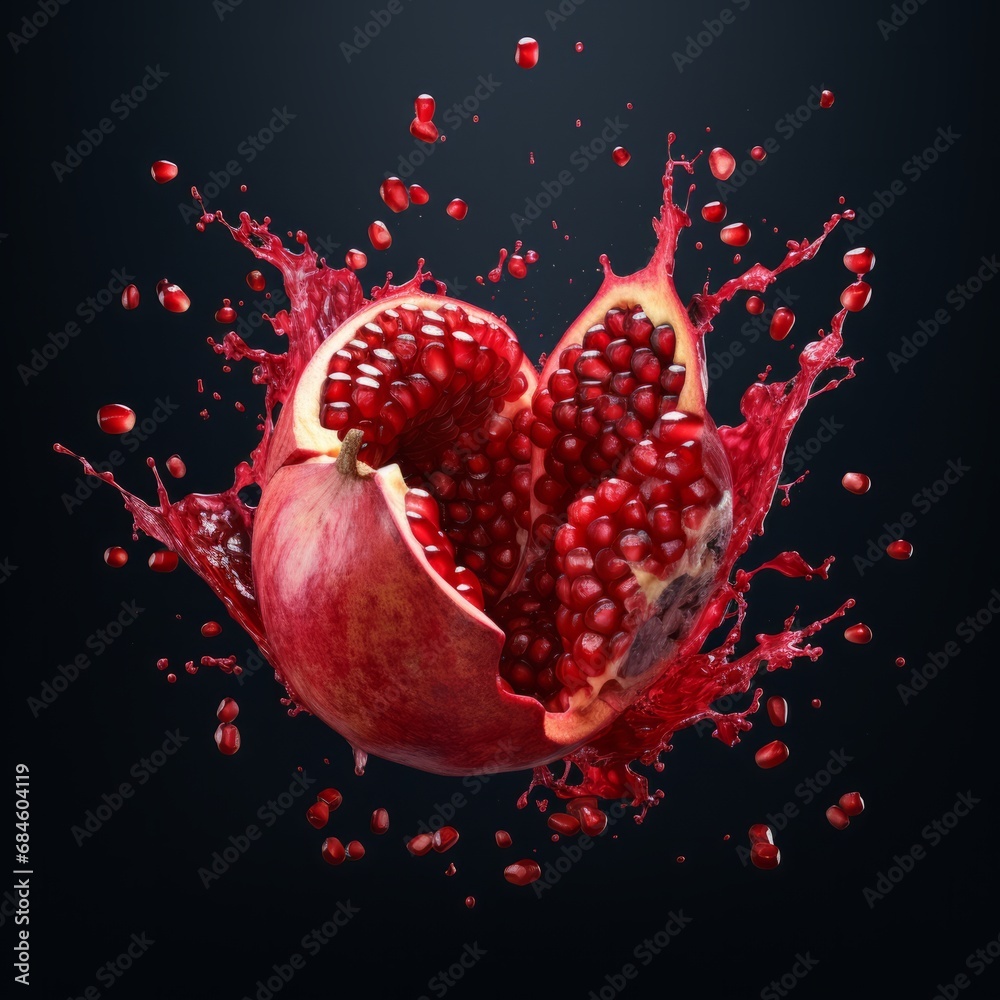 Ultra-realistic image of squished pomegranate in an exploded view Stock Photo | Adobe Stock