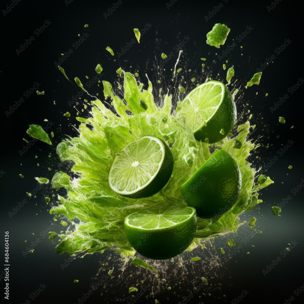 Ultra-realistic image of squished lime in an exploded view Stock Photo ...