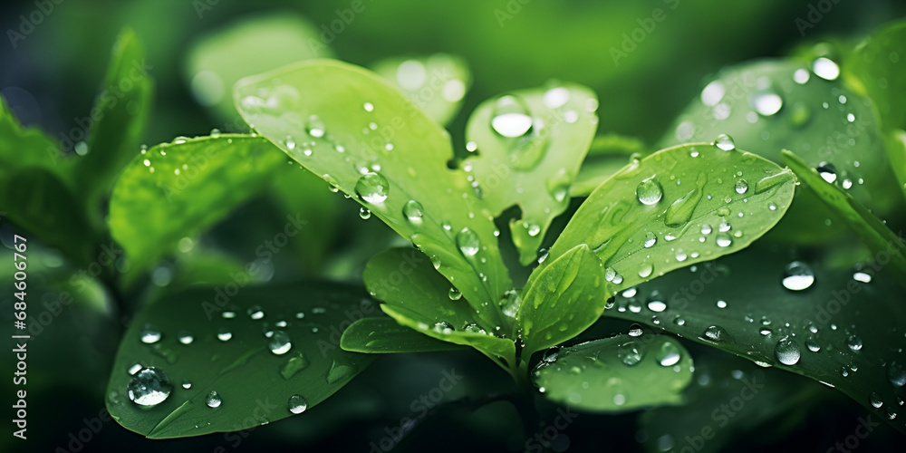 Abstract green leaves with rain drops natural background, A big green ...