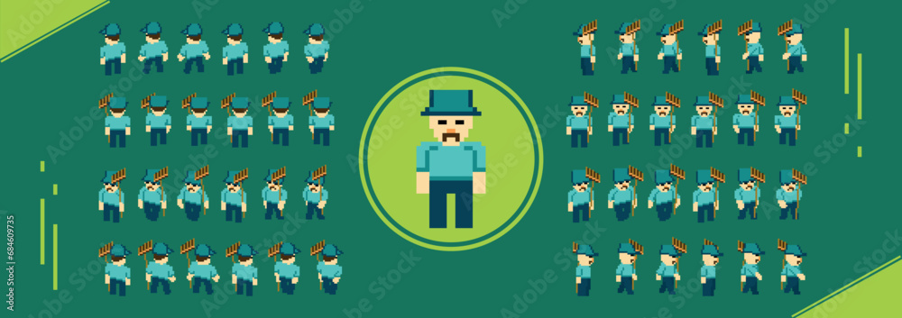 pixel art style illustration vector 8 bit 8-bit character set retro ...