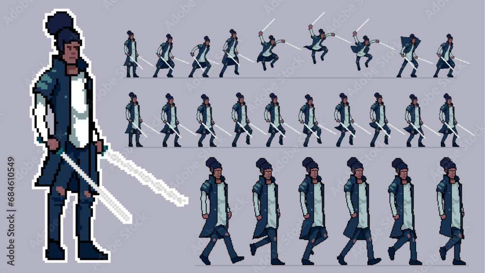 Pixel Art Style Illustration Vector 8 Bit 8 Bit Character Set Retro Design Game Aseprite Vintage