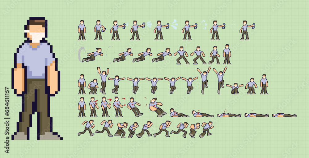 pixel art style illustration vector 8 bit 8-bit character set retro ...