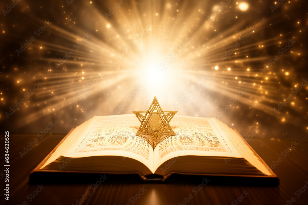 The Book of Judaism with Star of David as Jewish symbol on sunny ...