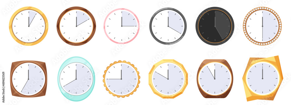 Clock faces set vector illustration. Cartoon isolated collection of ...
