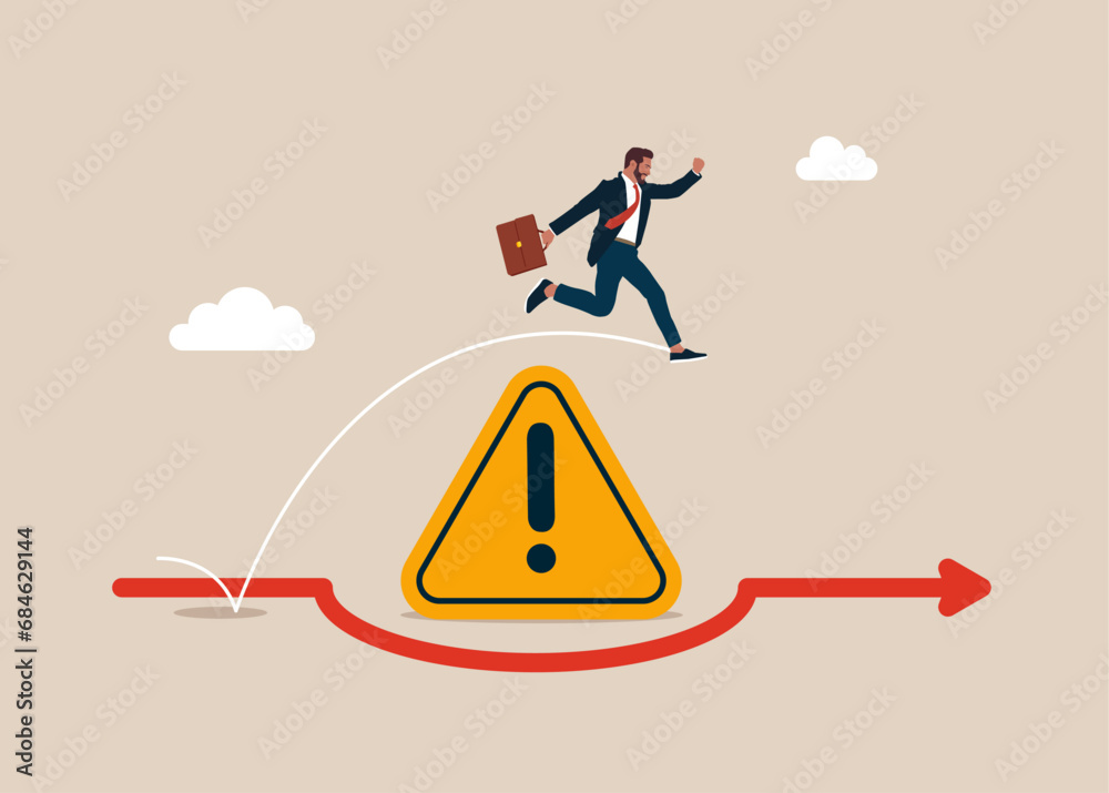 Incident management. Businessman run the way around and jump pass ...