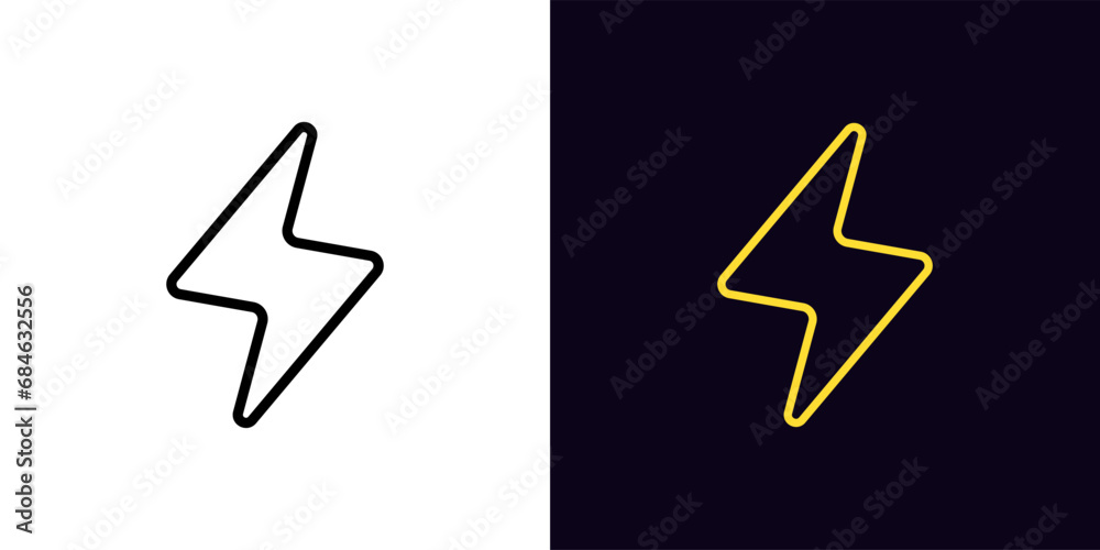 Outline rounded lightning icon, with editable stroke. Electric ...