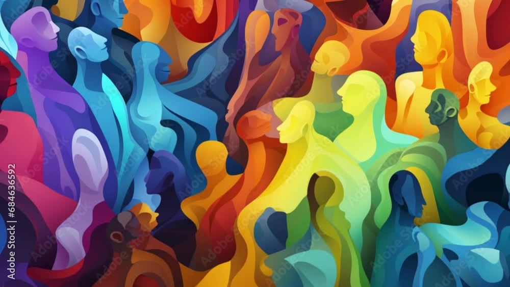 cartoon color silhouettes diversity people emotions diffirent ...