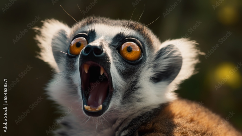 Happy surprised lemur with open mouth.Generative AI Stock Illustration ...