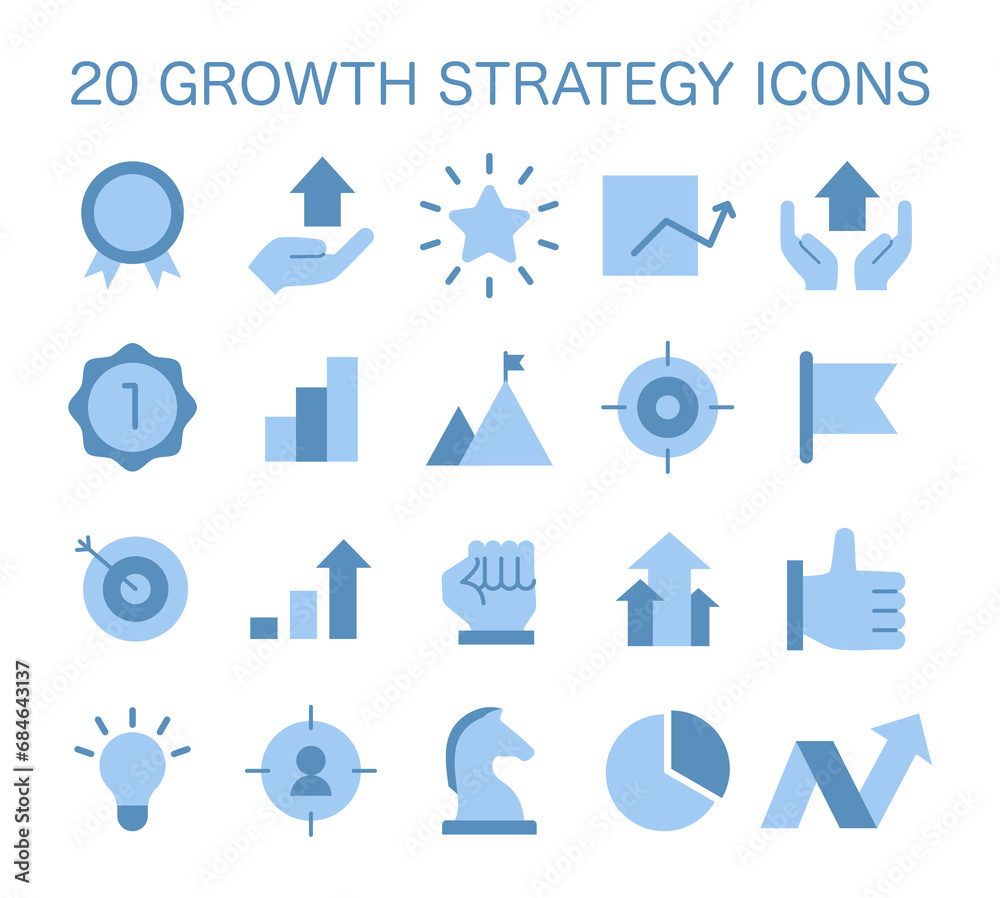 Growth Strategy Icons set. Essential elements for corporate advancement ...