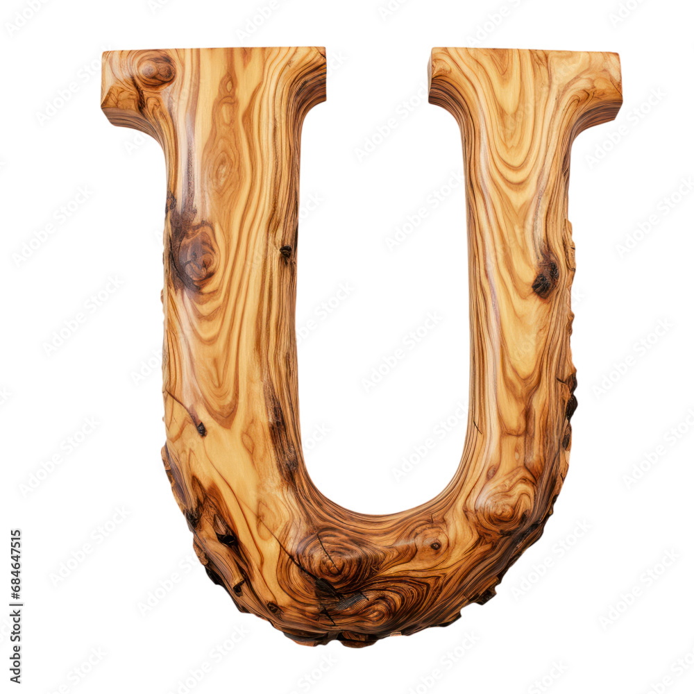 Wooden letter U , wood typography font, isolated on transparent ...
