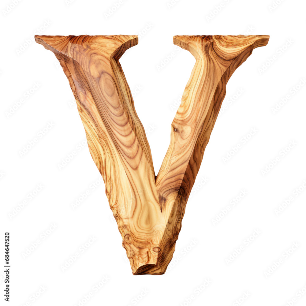 Wooden letter V , wood typography font, isolated on transparent ...