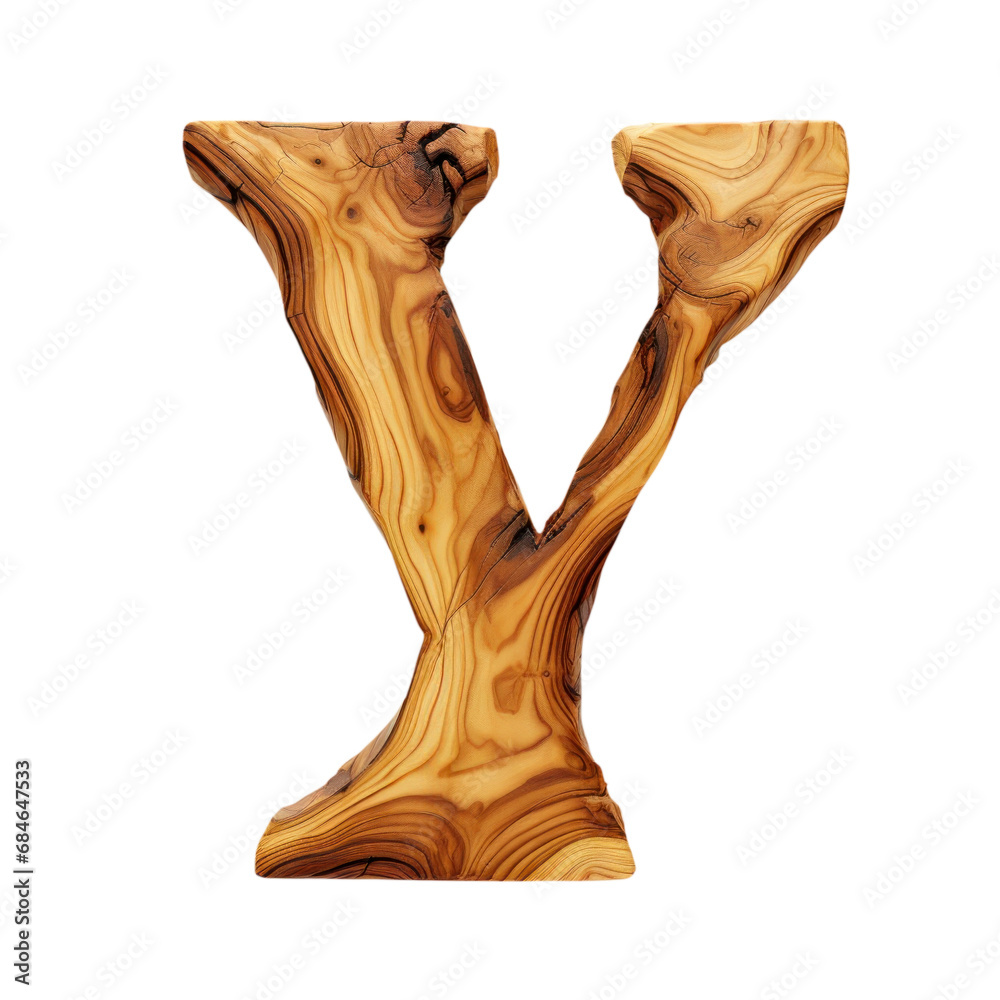 Wooden letter Y , wood typography font, isolated on transparent ...