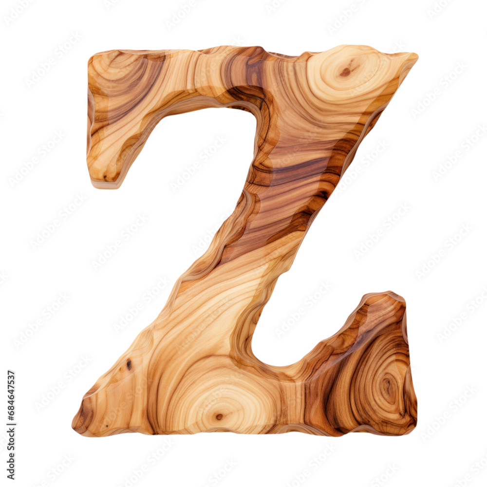 Wooden letter Z , wood typography font, isolated on transparent ...
