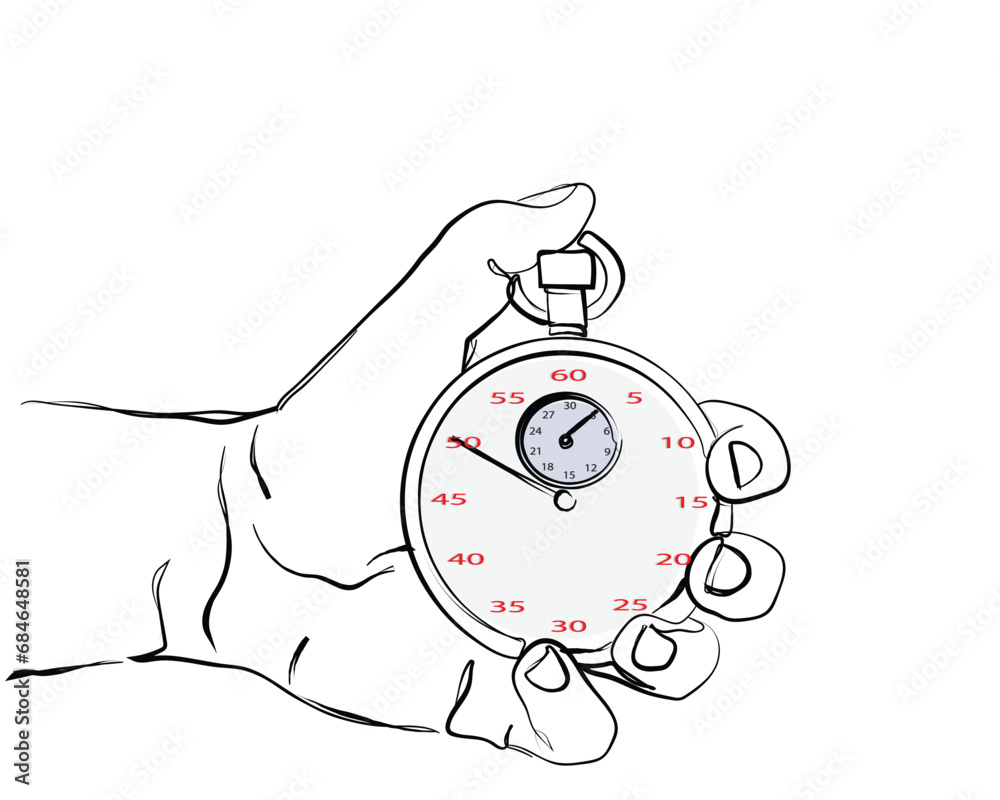 hand drawn line art vector of a corporate man hand holding stop watch ...