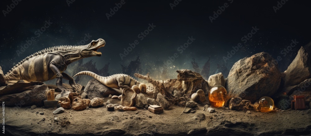 Ancient fossils on display at a museum highlighting the findings of ...