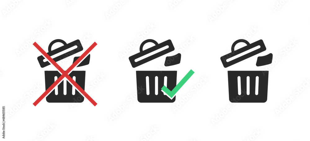 Forbidden trash to throw to dustbin icon pictogram vector graphic set ...