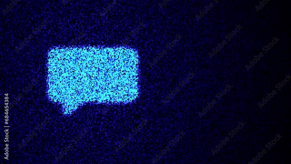 Chat talk icon, pixels glitch effect. Icon motion animation with 4 ...