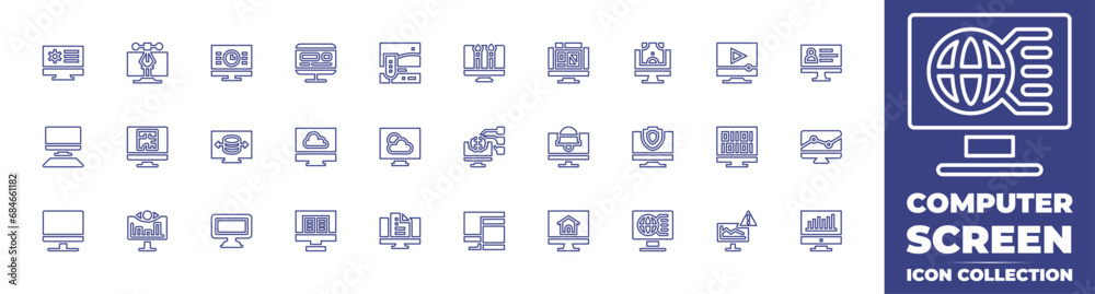 Vecteur Stock Computer screen line icon collection. Editable stroke ...