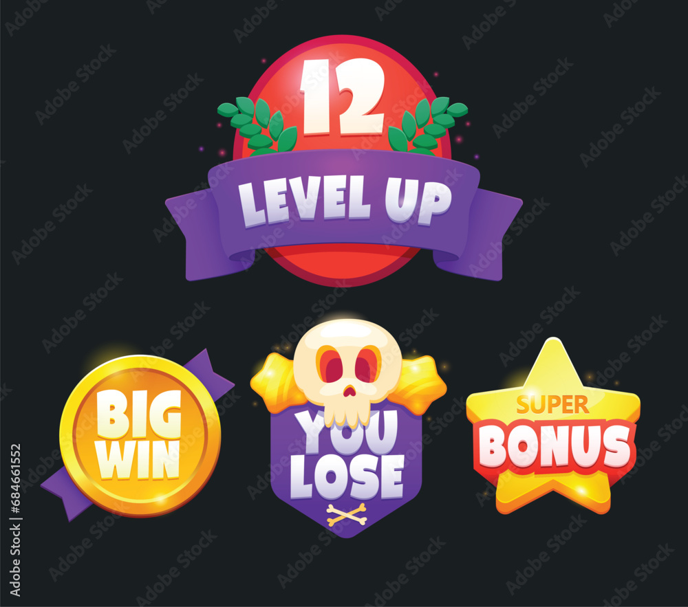 Game icon bonus and items illustration. Collection icon design for game ...