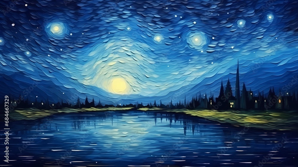 Hand-drawn beautiful illustration of Van Gogh's Impressionist night ...