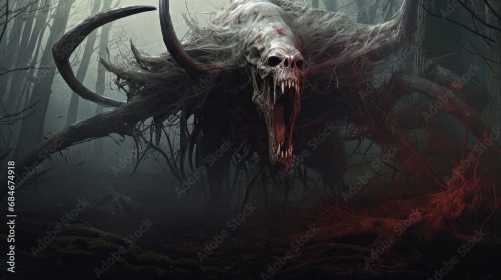 Eerie digital artwork featuring a monstrous creature, a true embodiment ...