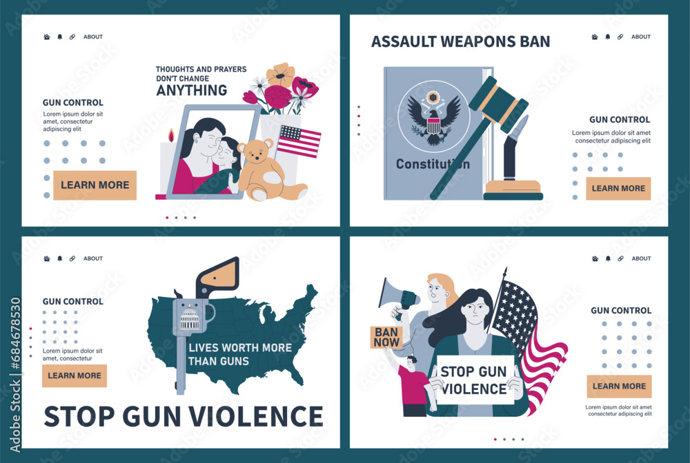 Gun control web or landing set. Second amendment ban. Weapon ...