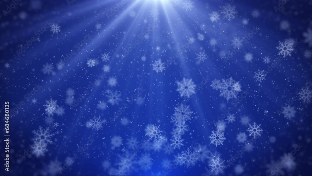 Snowflakes particle falling on blue background with lens flares ...