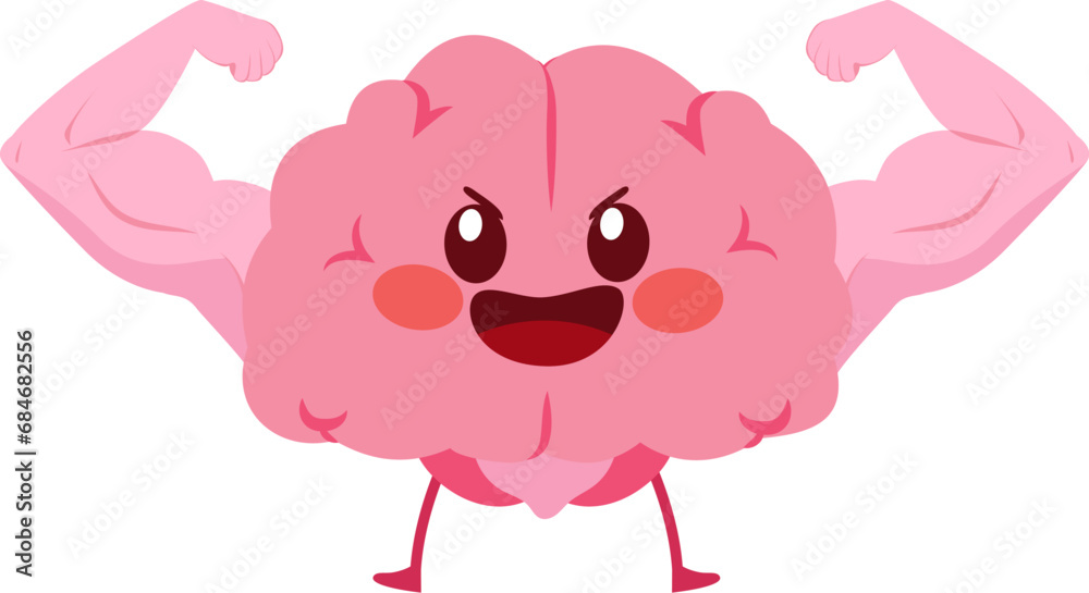 Strong muscular brain double biceps drawing. Intellect power. Extreme ...