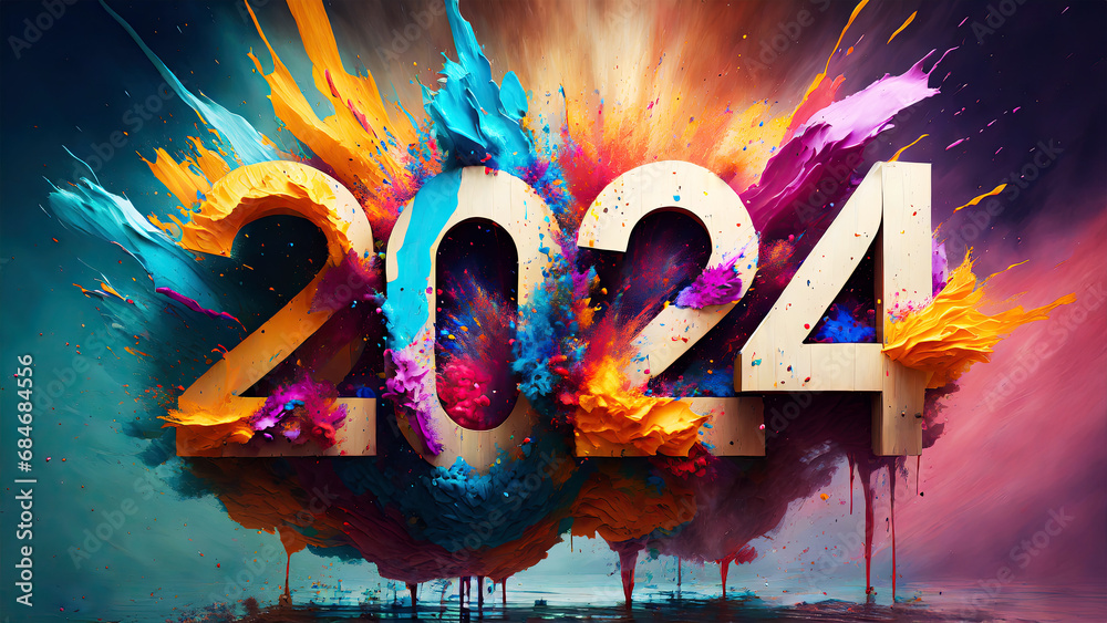 A visually impactful banner for the New Year 2024, featuring an ...