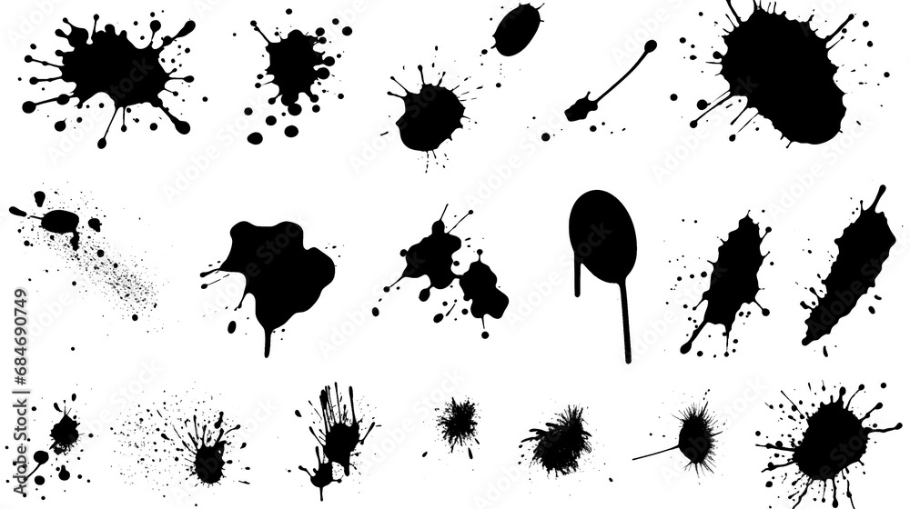 Collection of detailed ink splatters isolated on transparent background ...