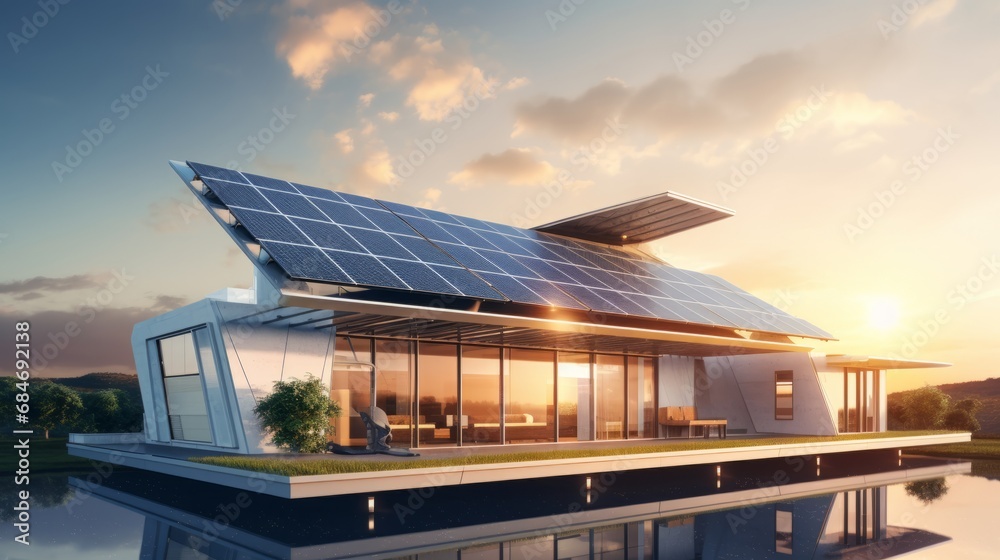 Generic smart home with solar panels rooftop system for renewable ...