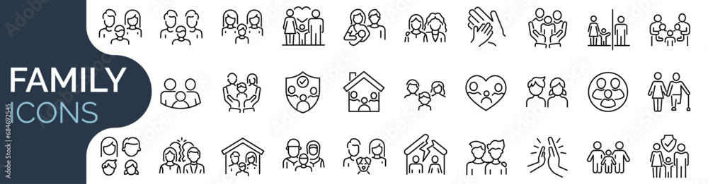 Set of outline icons related to family. Linear icon collection ...