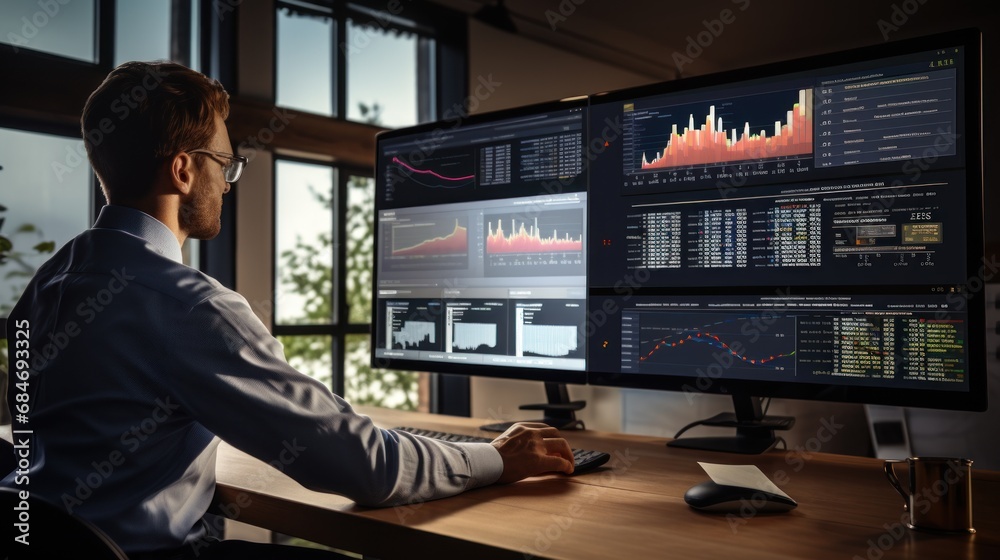 analyst uses computer and dashboard for data business analysis and Data ...