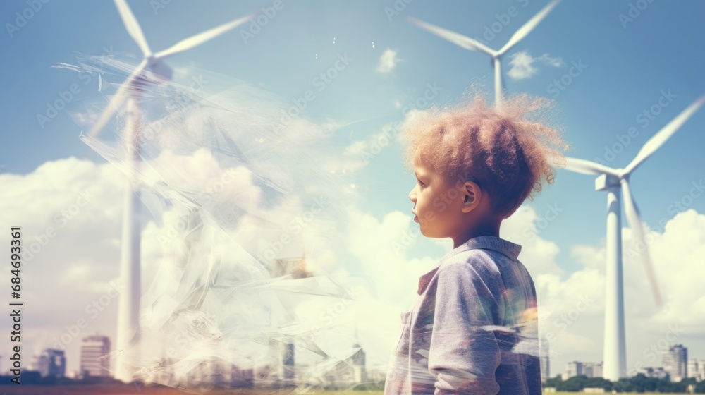 children and clean energy concept, light colors, Environmentally ...