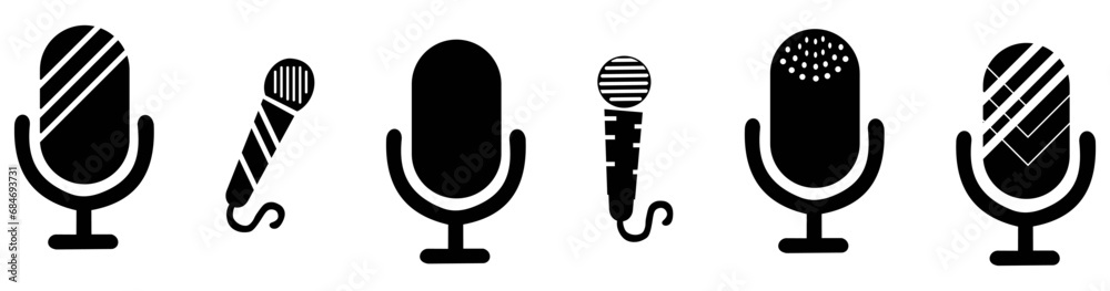 Mics icon set. black and white editable vector silhouette singer music ...