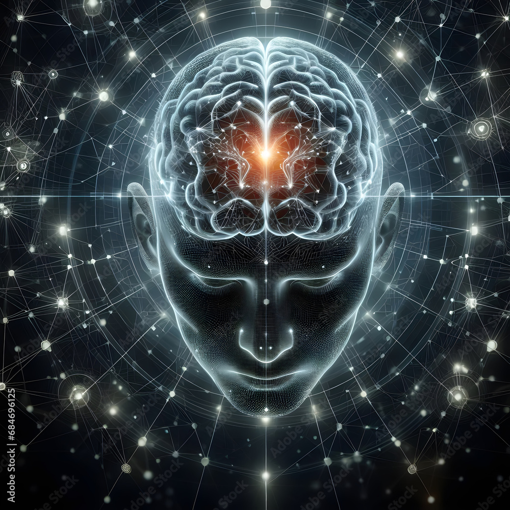 Human brain activity with plexus lines.. External cerebral connections ...