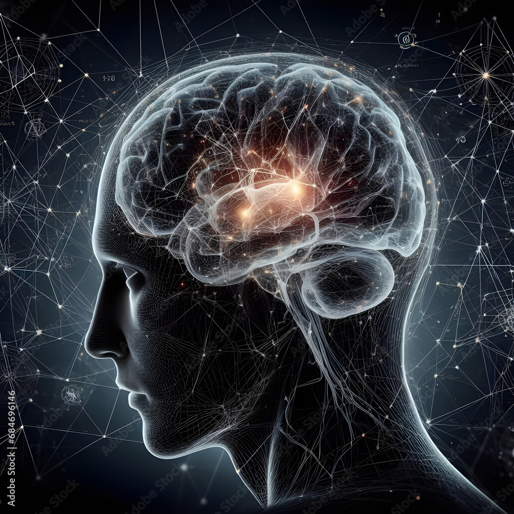 Human brain activity with plexus lines.. External cerebral connections ...