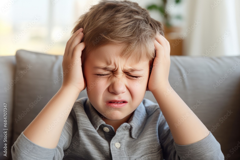 Autistic Boy Covering Ears, Overwhelmed By Sensory Input Stock Photo ...