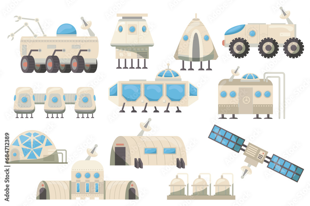 Mars colonization mega set in flat design. Bundle elements of machinery ...