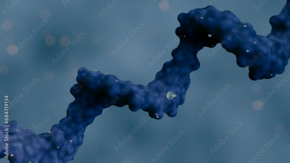 3D animation of spinning Ribonucleic acid (RNA) is a linear molecule ...