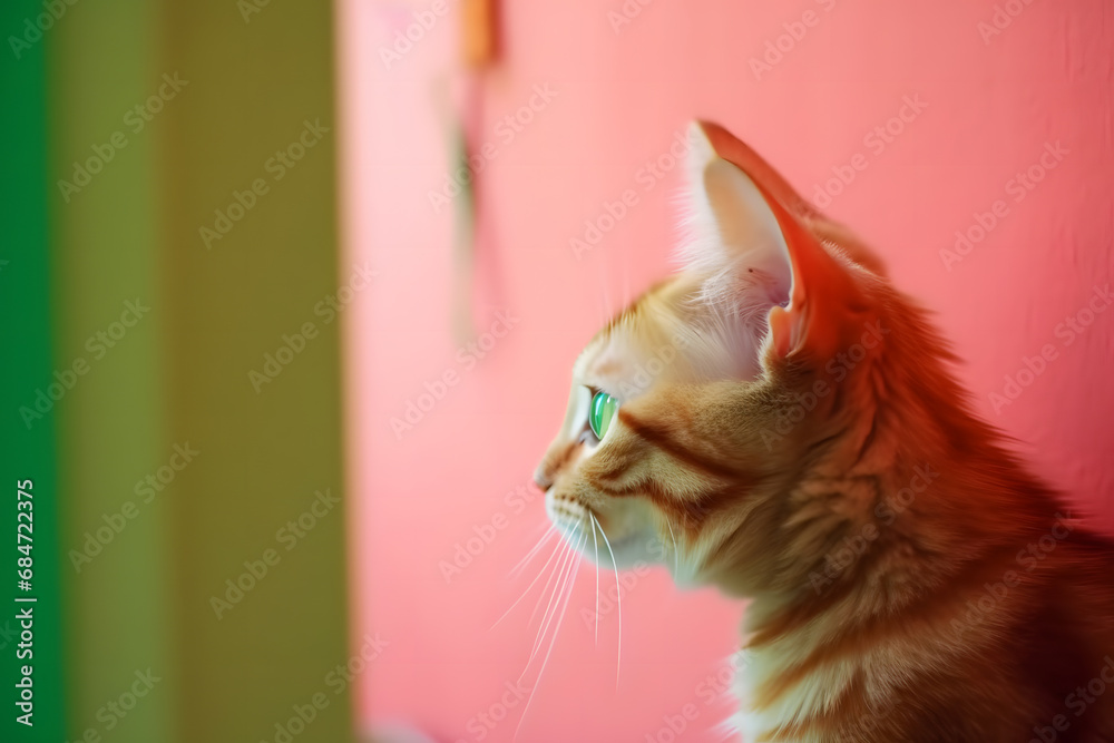 Curious cat peeking around a corner. Neural network AI generated art Stock Illustration | Adobe ...