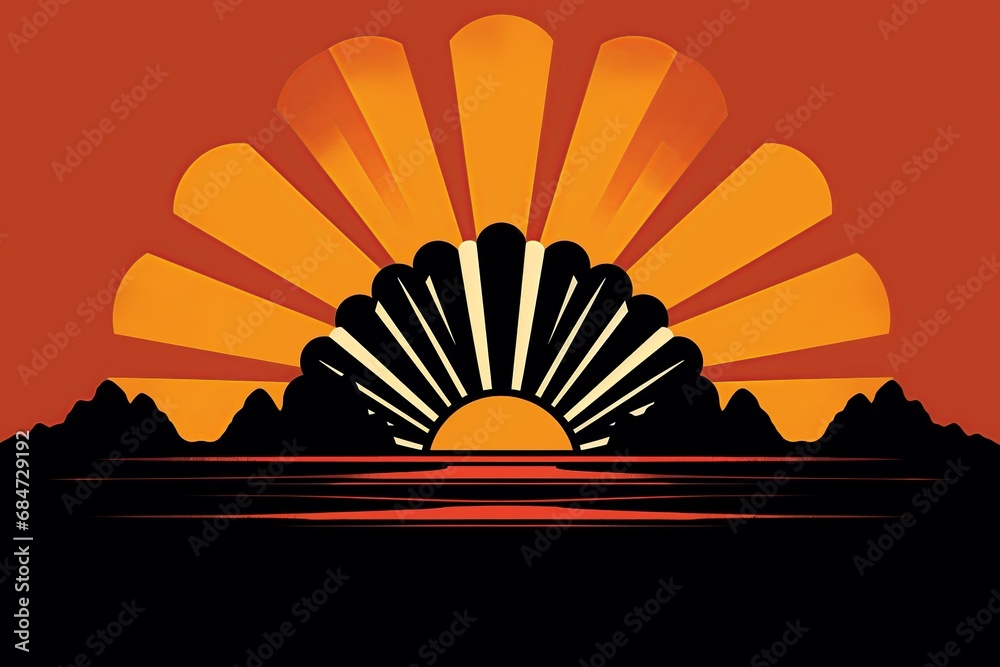 Vibrant Sunrise: An evocative art deco graphic featuring a vibrant ...