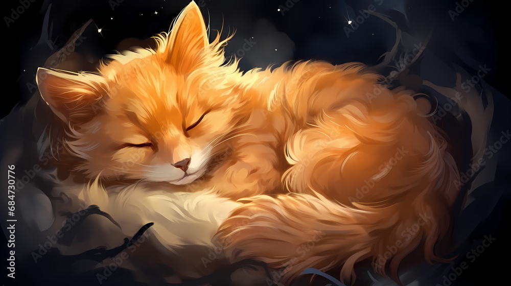 Cartoon kid cat sleep at night, wake up at morning. Stock Illustration ...