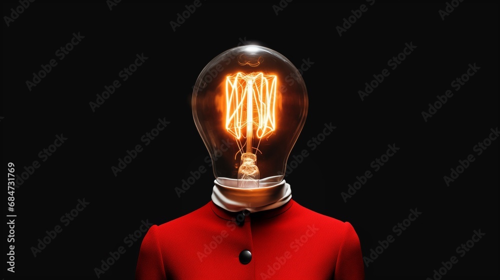 Woman whose head whose head was replaced by a lit bulb, symbol of a ...