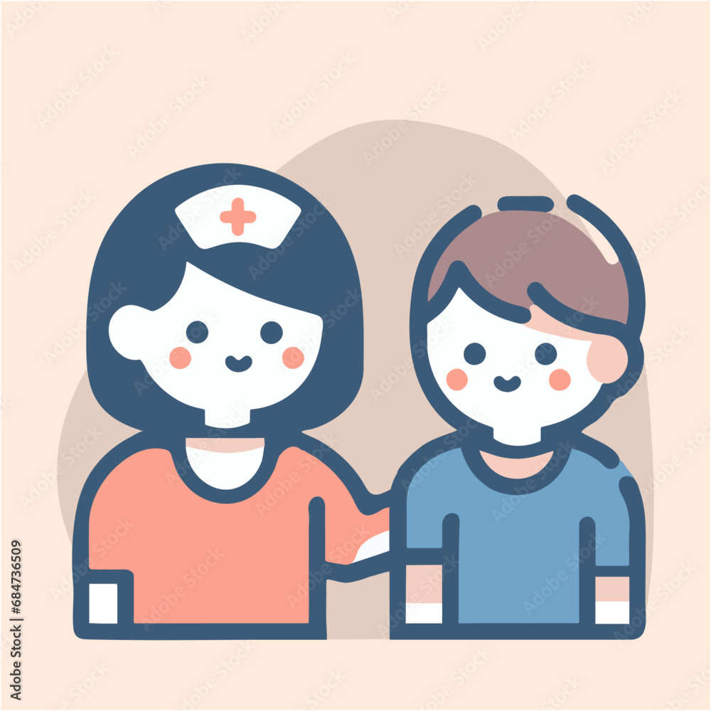 friendly white skin female doctor comfort men cancer patient character ...