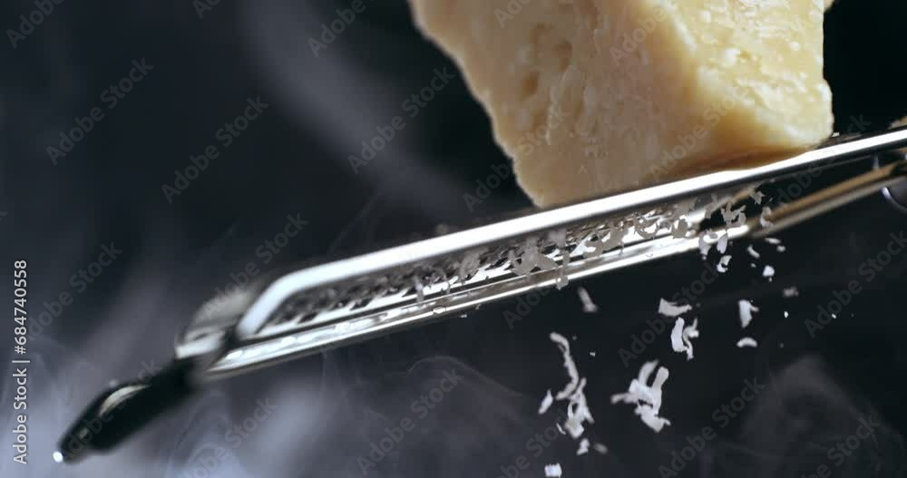 Super slow motion macro of a professional chef grating traditional ...