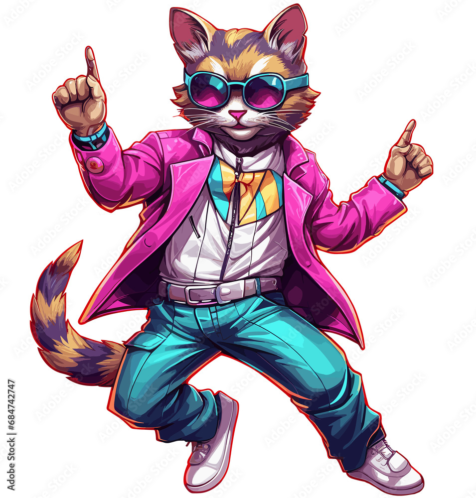 Pop Art Cartoon Dancing Cat - A Mascot Vector Illustration in Lively ...