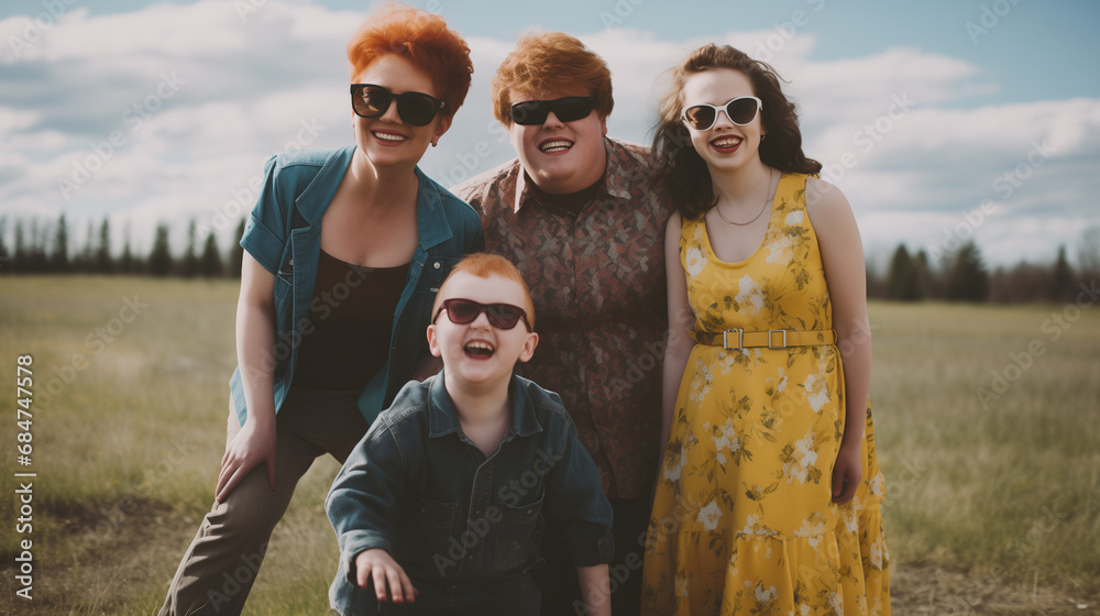 Portrait de famille dans la nature avec ses deux fils et sa fille ...