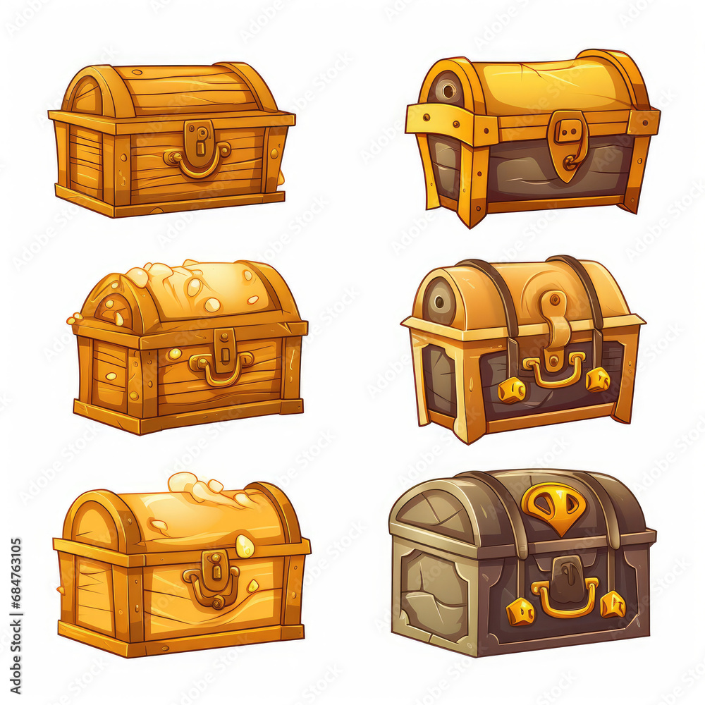 2D cartoon style treasure box vector, white background Stock ...