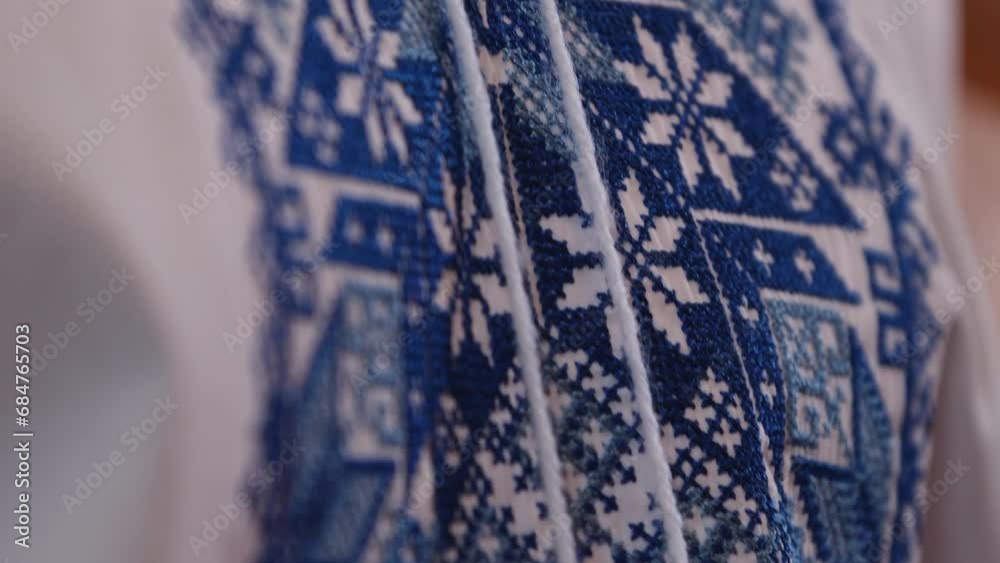 ornament blue embroidery on a shirt close-up drawing of Ukrainian ...